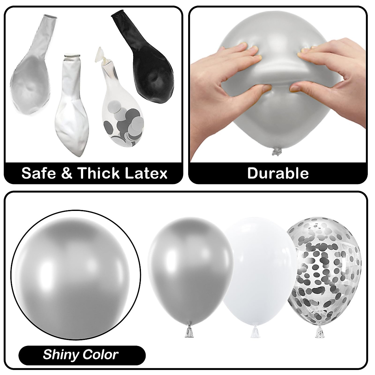 YAOWKY Black and Silver Balloons Garland Arch Kit,124pcs 18 12 10 5 Inch Black White and Silver Confetti Latex Balloons for Happy New Years Eve Party, Graduation, Wedding, Birthday Party Decorations