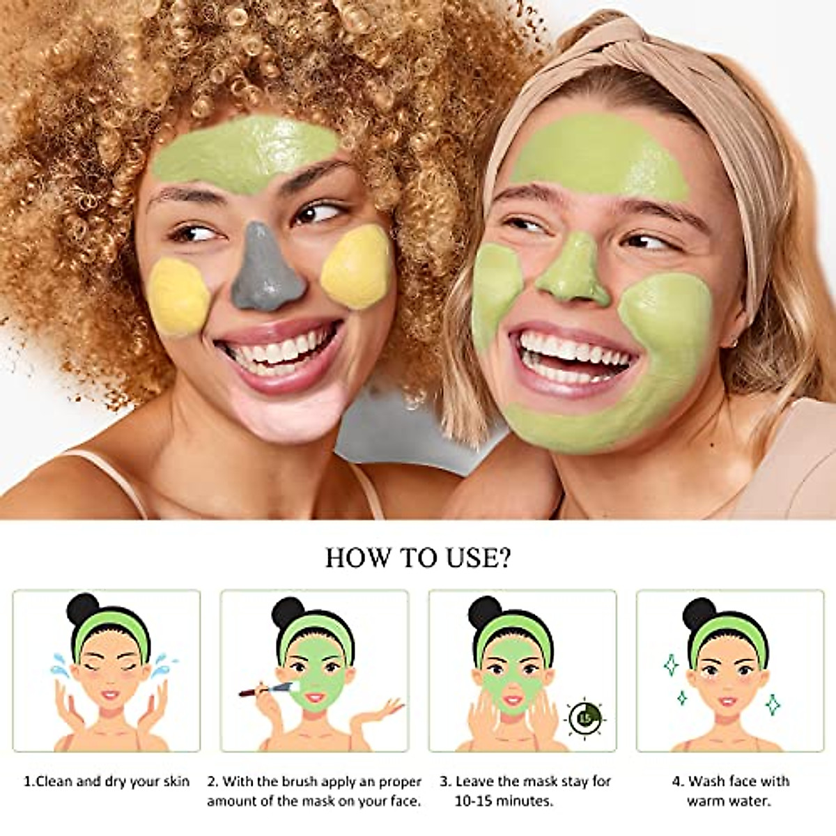 4 Pcs Clay Mask Set, Turmeric Vitamin C Clay Mask , Green Tea Mask, Dead Sea Mud Mask, Rose Clay Mask, Skin Care Face Mask Clay Facial Mask for Deep Cleansing, Moisturizing and Refining Pores (240g in Total)