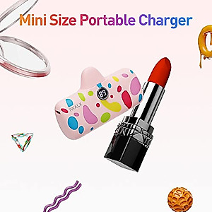 iWALK Small Portable Charger with Pattern, 4800mAh Colorful Mini Power Bank PD Fast Charging Cute Battery Pack with LED Display Compatible with iPhone 14/14 Pro Max/13/12/11/X/8/7/6 Series, Pink