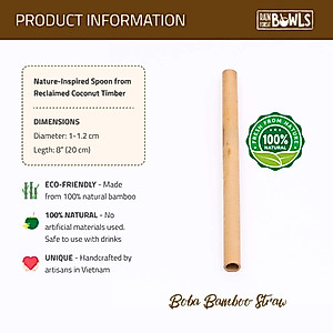 Rainforest Bowls Set of 4 Reusable Boba Bamboo Straws - 8 Inch - Perfect for Milkshake, Milk Teas, Juice, Smoothies - 100% Natural, Hand Carved by Artisans, Eco-Friendly & Sustainable