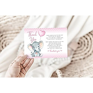 Pink Elephant Baby Shower, Thank You Cards 20 Count Pre-written Thank You Cards, Baby Sprinkle Pink Dots