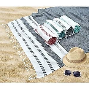 GLAMBURG Peshtemal Turkish Towel 100% Cotton Beach Towels Oversized 36x71 Set of 6, Cotton Beach Towels for Adults, Soft Durable Absorbent Extra Large Bath Sheet Hammam Towel - Navy Blue