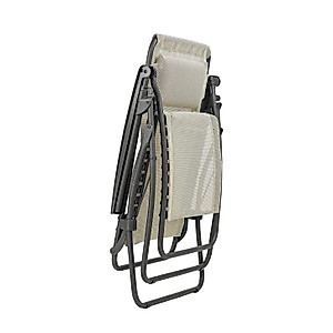 Lafuma R-Clip Batyline Relaxation Patio and Poolside Zero Gravity Outdoor Lounge Recliner Chair with Adjustable and Removable Headrest, Seigle