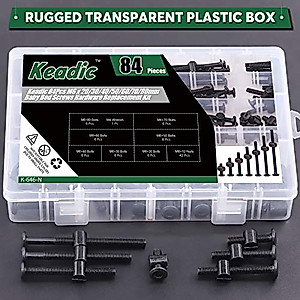 Keadic 85Pcs M6 20/30/40/50/60/70/80mm Baby Bed Screws Hardware Replacement Kit, Hex Socket Head Cap Screws Nuts for Furniture Cots Beds Crib, 1 Hex Key for Free - Black High Speed Steel