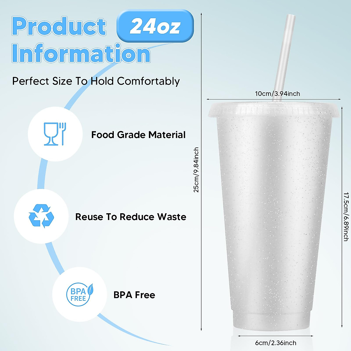 LEIFEOSH 24 Pack Plastic Tumblers with Lids and Straws, Reusable Cups with Lids Plastic Colorful Cups for Parties Birthdays, Iced Coffee Cup Travel Mug Cold Drink Cups Bulk Tumblers (24 oz, White)