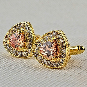 V & L Crystal Cuff links – Fancy Unique Elegant Sparkling Luxury Gem Stone Cufflinks for men in Triangle - Perfect for Wedding, Formal, Suit, Business and Groom Cufflink (Gold)