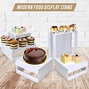 Set of 4 Rustic White Wooden Display Risers: Stackable Rustic Cake Stands, Whitewashed Decorative Cupcake & Appetizer Boxes for Wedding, Birthday, Parties - Versatile Dessert and Food Showcase