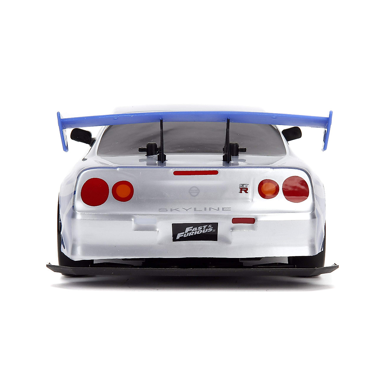 Jada Toys Fast & Furious Brian's Nissan Skyline GT-R (BN34) Drift Power Slide RC Radio Remote Control Toy Race Car with Extra Tires, 1:10 Scale, Silver/Blue (99701)