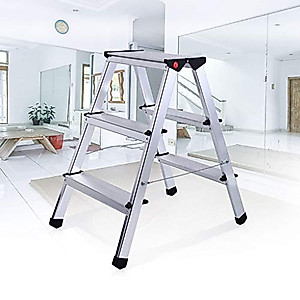 PENGJIE Folding Ladder Step Stool Ladder Stool 3 Step Folding Aluminum Heavy Duty Steel Portable Anti Slip Mat Tread Compact 150 Kg Capacity for Home Office