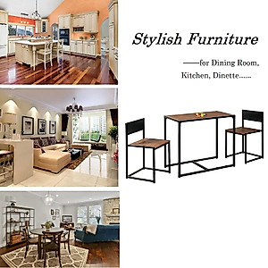 3-Piece Table and Chair Set - Compact Dining Bar Table Set Small Space for Kitchen Living Room Dinette Coffee Dining Breakfast Table Industrial Design