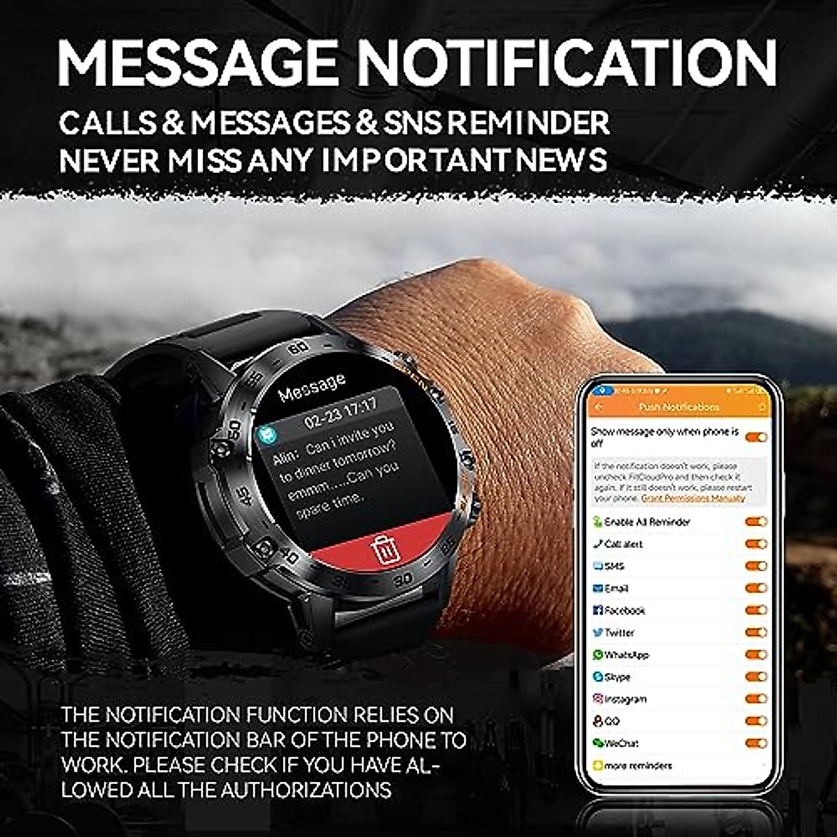 Military Smart Watch for Men Make/Answer Calls Rugged Tactical Smartwatch Compatible with Android iPhone Samsung 1.39" HD Screen Heart Rate Sleep Monitor Watch 108 Sports Modes Fitness Tracker