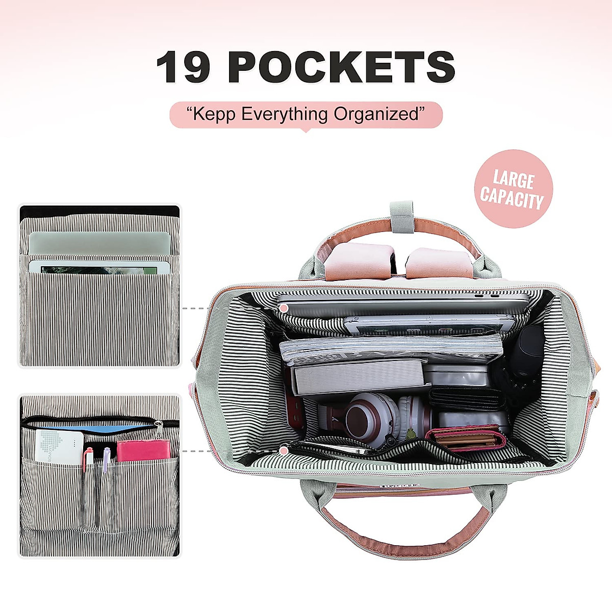 LOVEVOOK Laptop Backpack for Women Fashion Business Computer Backpacks Travel Bags Purse Doctor Nurse Work Backpack with USB Port, Fits 17-Inch Laptop, Light Grey-Pink