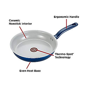 T-fal Initiatives Ceramic Nonstick Cookware Set 14 Piece Pots and Pans Blue