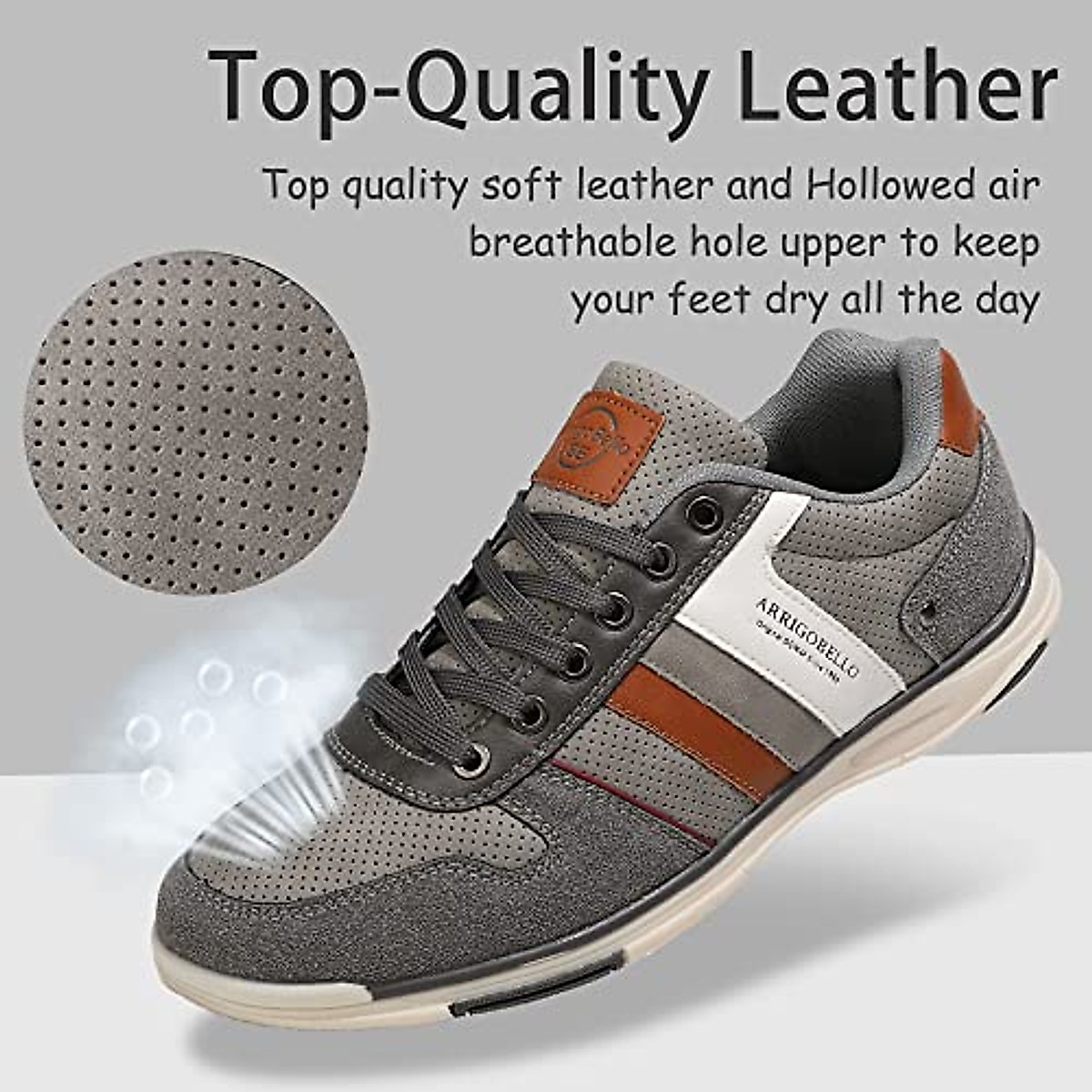 AX BOXING Mens Lace Up PU Leather Sneakers - Breathable and Comfortable Casual Walking Shoes(Black, Size_10)