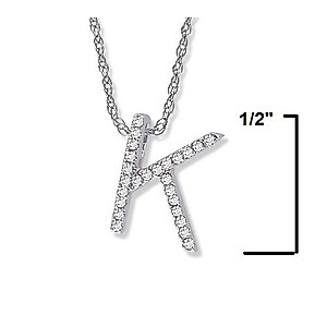 14K White Gold Diamond "K" Initial Pendant, 16" Necklace