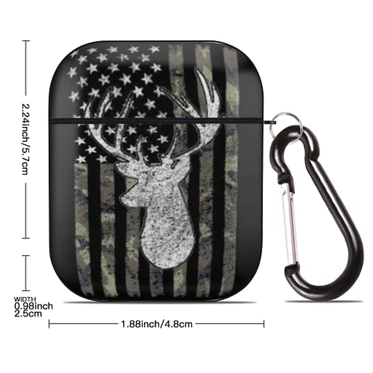 Deer Camo Camouflage American Flag Hunting AirPods Case Cover for Airpods 1&2, Wireless/Wired Charging Protective AirPods Case with Keychain Black