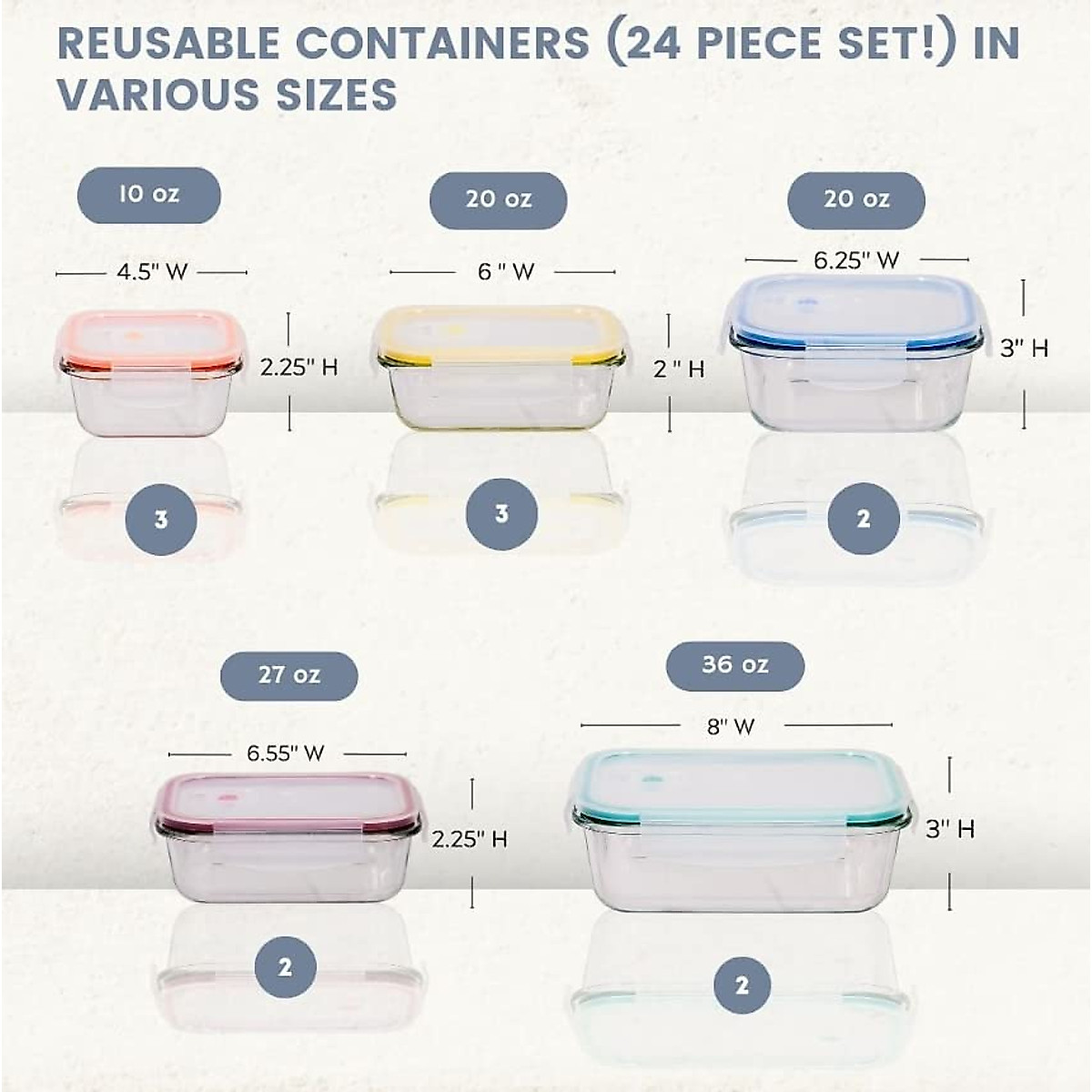 Imperial Home 24 Pc Glass Storage Containers with Lids, Food Storage Container Set, Kitchen Organization, Meal Prep, Airtight Lock Lid, Reusable, Freezer & Microwave Safe, BPA Free