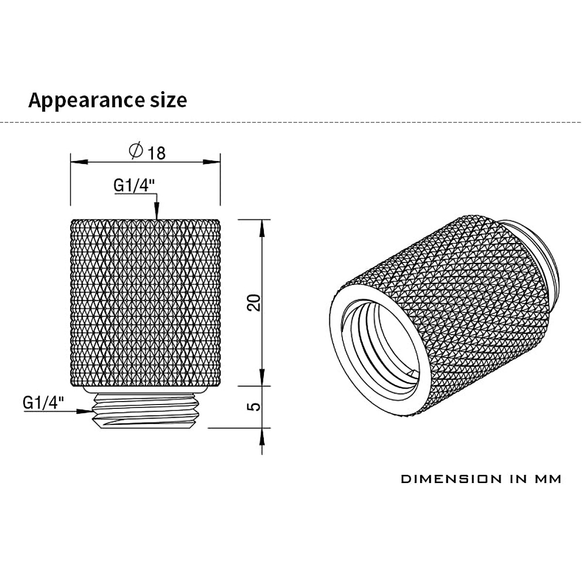 Barrow G1/4" Male to Female Extender Fitting, 20mm, Black