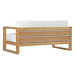 Modway Upland Teak Wood Outdoor Patio Sofa with Cushions in Natural White