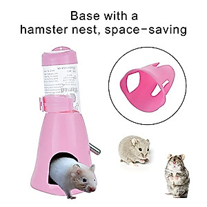 Guardians Hamster Water Bottle,Little Pet Automatic Drinking Bottle with Food Container Base Hut Hanging Water Feeding Bottles Auto Dispenser for Small Animals(80ml,Pink)