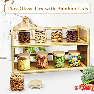 Hoanra 15oz Glass Jars with Airtight Bamboo Lids, Small Food Storage Containers, for Kitchen Pantry Organization Tea Coffee Candy Cookies Nuts（9 Pack）