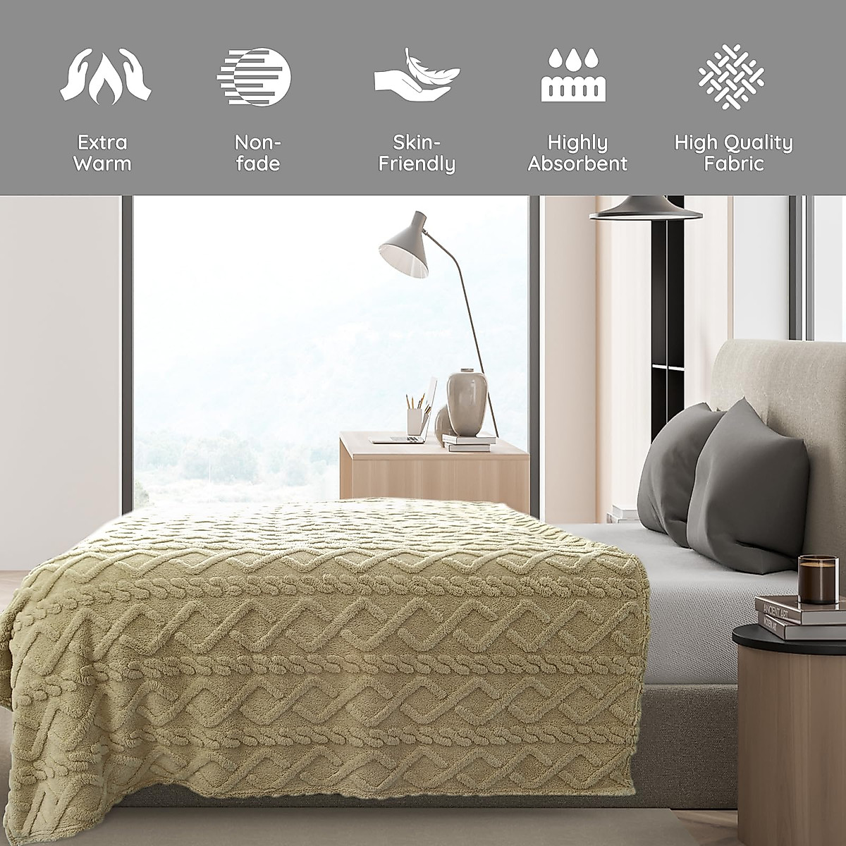 DEZANBO Twin Size Blanket for Bed: Soft Fleece Plush Sherpa - Fuzzy Fluffy Warm Cozy Lightweight 70x80 Inch Beige