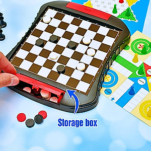 Magnetic Travel Board Games, Chess Set Magnet with 6 Classic Games, 7.8*6.7 In, for Kids 6 and up, Chinese Checkers, Backgammon, Flying Chess, Snakes&Ladders, International Checkers, Small and Light