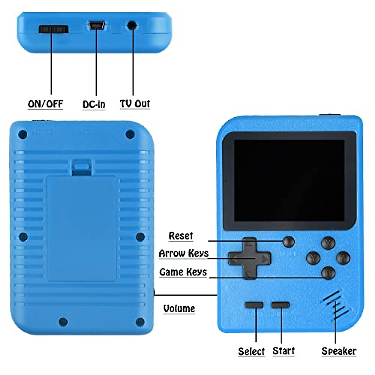 Anyando Handheld Game Console, Portable Retro Video Game Console with 500 Classical FC Games, 3.0-Inches Color Screen, 1020mAh Rechargeable Battery Support for Connecting TV and Two Players(Blue)