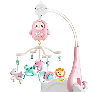 Baby Rotary Mobile Crib Bed Toy, Windup Clockwork Movement White Music Box with Rotating Hook