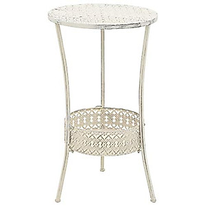 Canditree Outdoor Round Metal Bistro Table, Vintage Style Side Table with Storage Basket for Balcony Patio Garden (White)