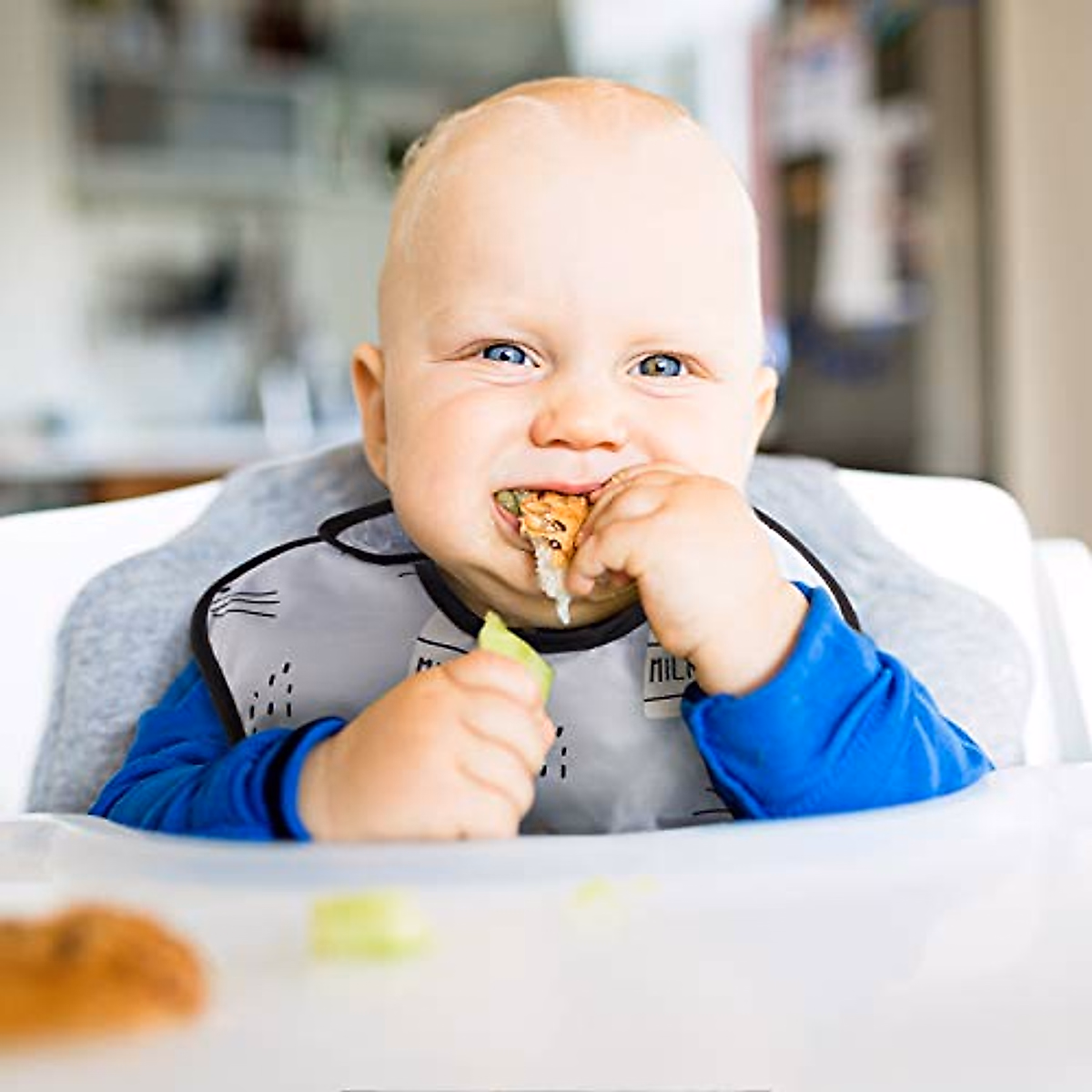 Baby Waterproof Adjustable Smock Bib for Feeding with Crumb Catcher Pocket, Sleeveless Plastic Eating Weaning Bib Set for Infants and Toddlers (4 Packs, 6-36 Months)