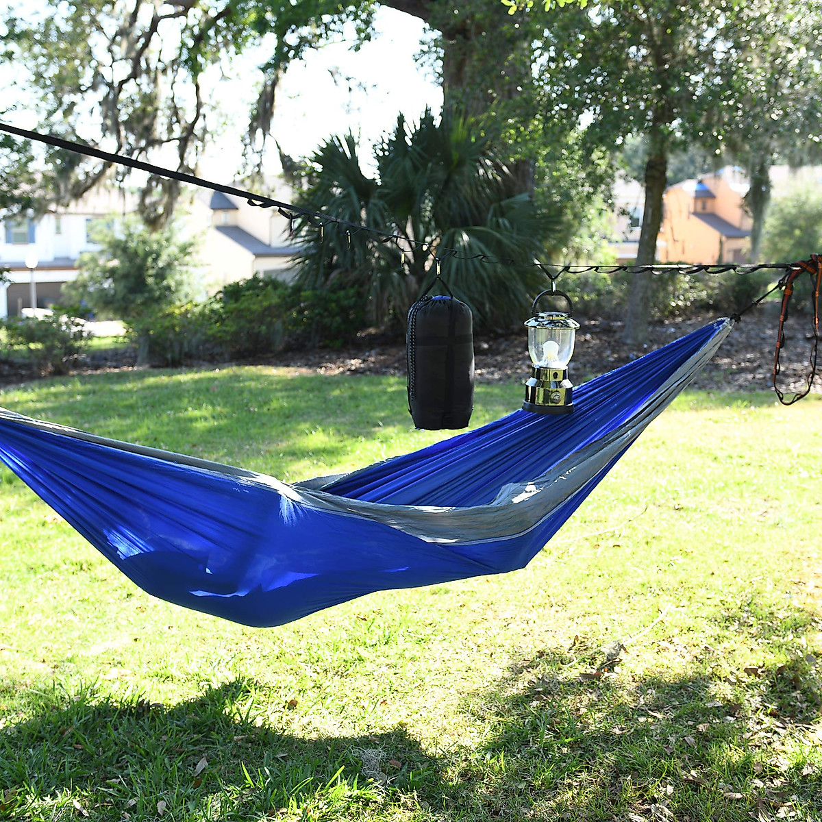 LAMURO Hanging Mesh Camping Organizer Storage Bag with Camping Storage Strap; Portable Mesh Caddy Shampoo Holder Organizer; 6 Pocket Storage Caddy Hanging Organizer and Storage Strap with 8 Hooks