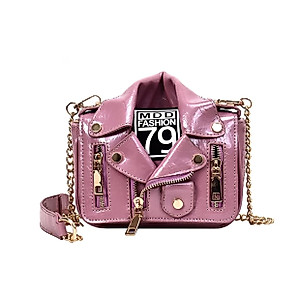 LavishMade Women chain Handbag Motorcycle Jacket RIvet Shoulder Crossbody Pink