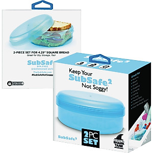 SubSafe Sandwich Safe, Reusable Sandwich Container for Square Bread, Keeps Sandwiches Fresh, Ideal for Boating & Coolers, 2-Pack