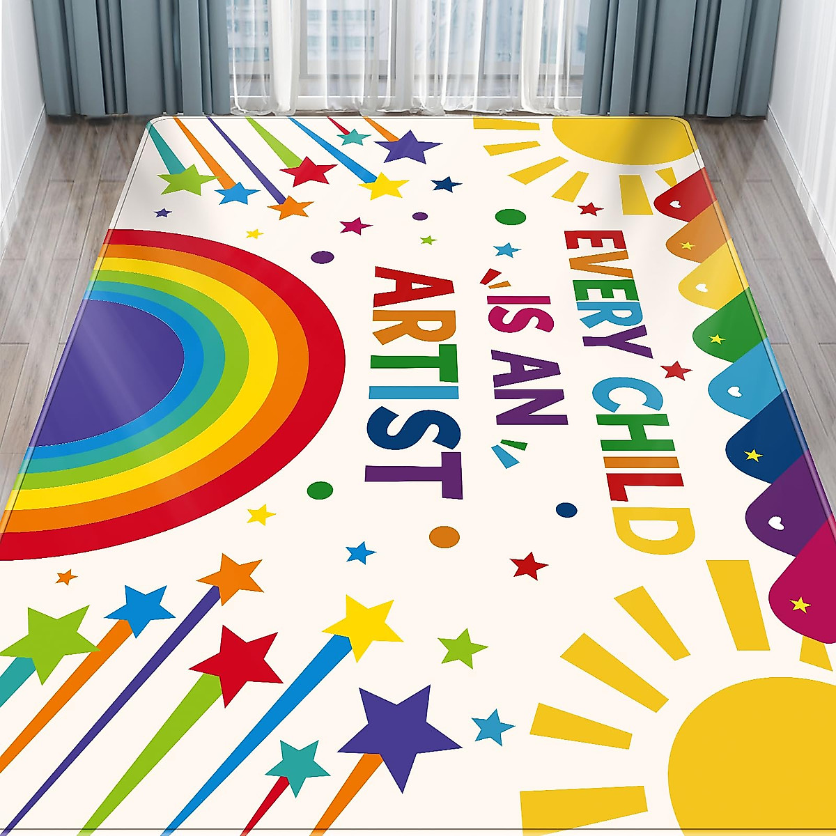 AKASISRUG Rainbow Kids Rug, Washable Colorful Area Rug for Kids Room, Non-Slip Play Mat, Baby Crawling Mat, Kids Floor Mat Carpet Ultra Soft Play Rug for Classroom Playroom Bathroom (78.7X59 INCH)