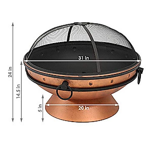 Sunnydaze 30-Inch Raised Outdoor Fire Pit Bowl - with Handles, Log Poker, and Spark Screen - Copper Finish