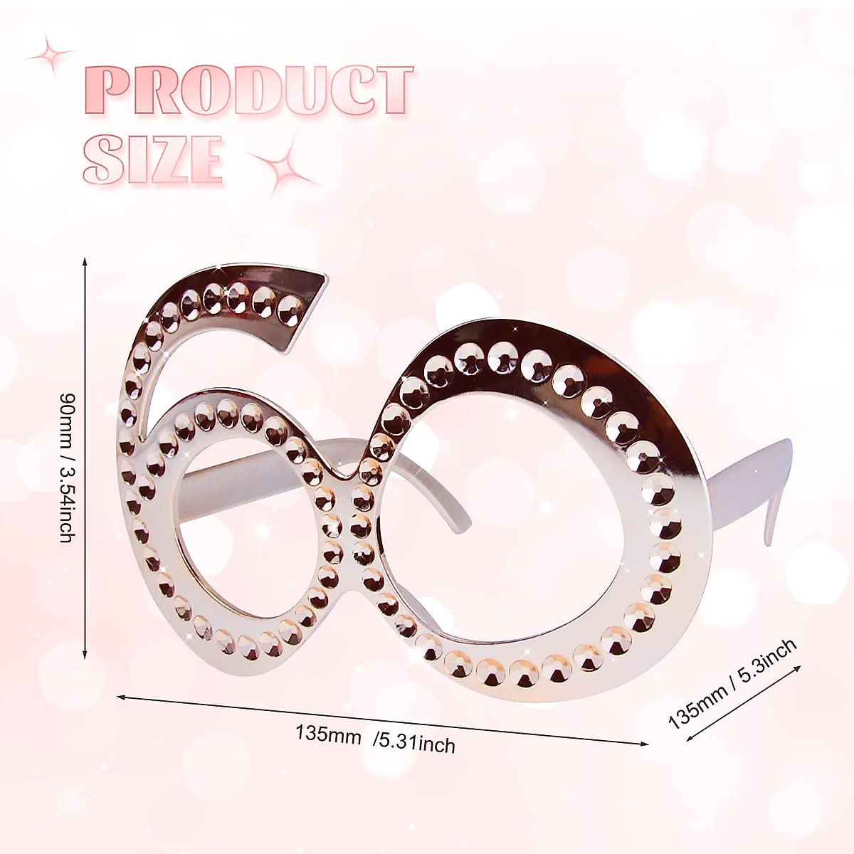 9 Pack Sunglasses & Decorations - Men & Women's Party Eyeglasses for 60th Birthday & Anniversary Celebrations (rose gold)