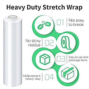 Stretch Film, HERKKA Stretch Wrap with Handles Industrial Strength, Moving Wrapping Plastic Roll, Shrink Wrap for Pallet Wrap, 15" x 1000 Feet, 4 Pack, 60 Gauge