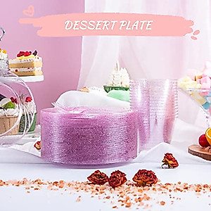 BUCLA 100pack Dessert Plates Pink Plates 6.5inch -100pack Plastic Dessert Forks 5inch-100Pack Disposable 9oz Rose Pink Plastic Cups- Perfect for Weddings& Parties&Mothers Day Plates