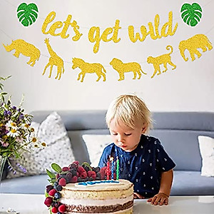 Let's Get Wild Banner Animal Jungle Safari Animal Theme Birthday Garland Zoo Themed Baby Shower Wild One Party Welcome Sign Forest 1st Birthday Party Decorations Gold Glittery