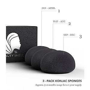 The Beauty Shelf Konjac Sponge (3 Pack) Activated Bamboo Charcoal. Facial Cleansing & Exfoliating Beauty Sponges