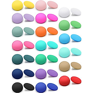 Epakh 20 Pairs Round Button Earrings Large Circle Acrylic Stud Earrings Disc Geometric Earrings Solid Color Retro Neon Button Earrings for Women