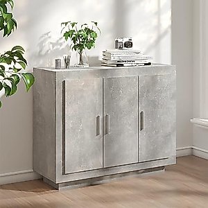 loibinfen Sideboard Buffet Server Storage Cabinet with 3 Doors, Console Table Home Kitchen Sideboard Dining Room Furniture Entryway Cupboard, Concrete Gray 36.2"x13.8"x29.5" -AA