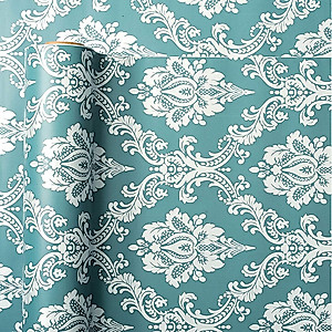 Blue Damask Contact Paper Self Adhesive Shelf Drawer Liner Peel and Stick Damask Wallpaper for Bathroom Living Room 17.7" x 196"
