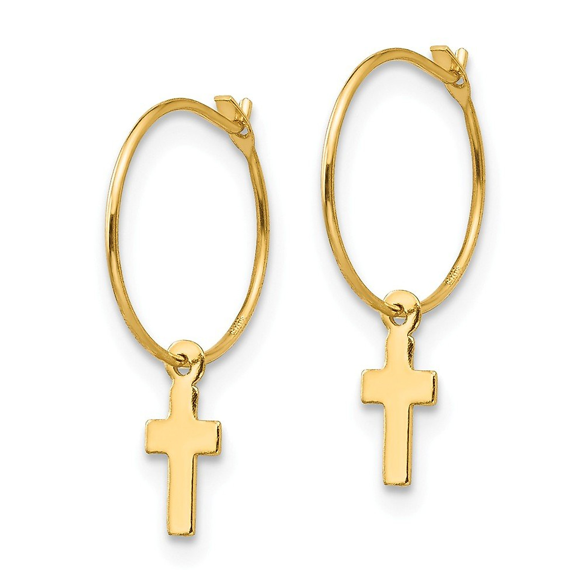 Solid 14k Yellow Gold Endless Hoop Small Cross Earrings 18mm