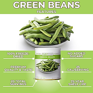 Nutristore Freeze Dried Green Beans | Vegetables for Healthy Snack or Long Term Storage | Emergency Survival Canned Food Supply | Bulk #10 Can Veggies | 25 Year Shelf Life | 20 Servings
