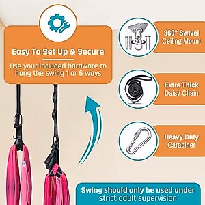 Sensory Swing for Kids Indoor (Hardware Included) | Double-Layered Reversible Ceiling Swing up to 200 lbs. | Indoor Sensory Swing | Therapy Swing | Cuddle Swing Toddler Hammock | 360° Swivel Hardware