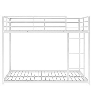 Full Over Full Metal Floor Bunk Bed with Ladder, Full Size Bunk Bed for Teens, No Box Spring Needed