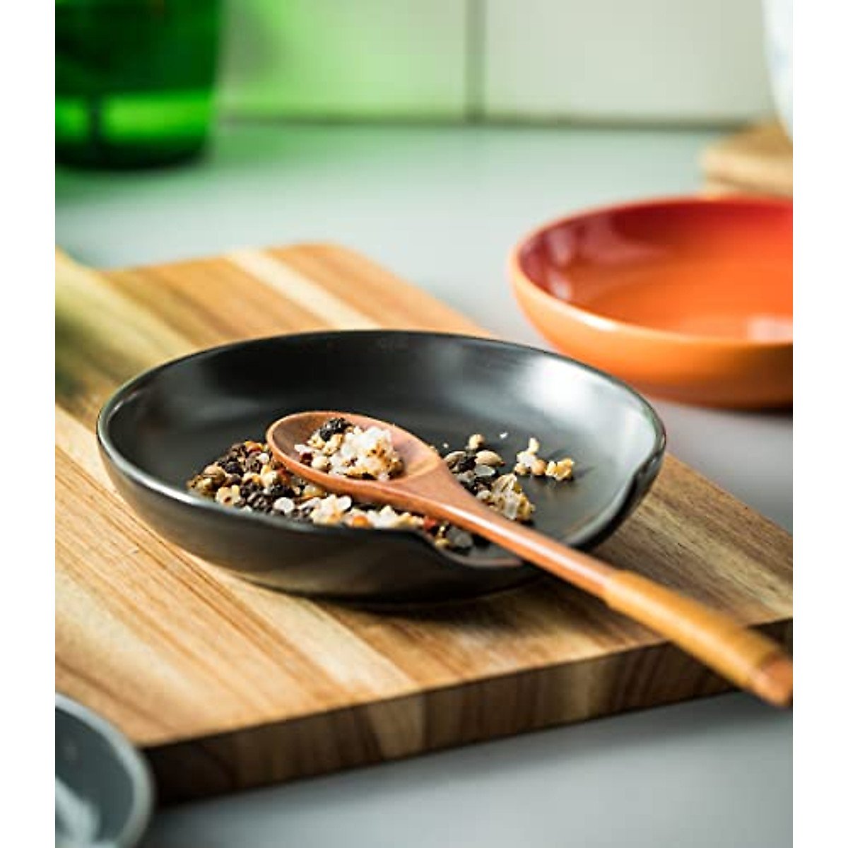 Spoon Rest for Stove Top Large Spoon Holder for Kitchen Counter, 5 Inch Ceramic Spoon Rest for Kitchen Counter, Cooking Spoon Rest Kitchen Spatula Holder for Tongs, Ladles, Set of 1, Matte Black