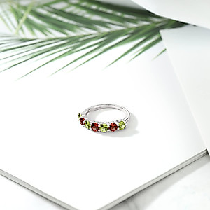 Gem Stone King 925 Sterling Silver Green Peridot and Red Garnet Anniversary Ring For Women (1.32 Cttw, Gemstone Birthstone, Available In Size 5, 6, 7, 8, 9)